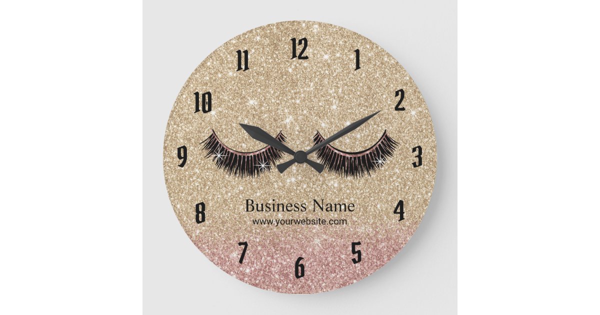 Gold Glitter Lashes Makeup Artist Beauty Salon Large Clock | Zazzle