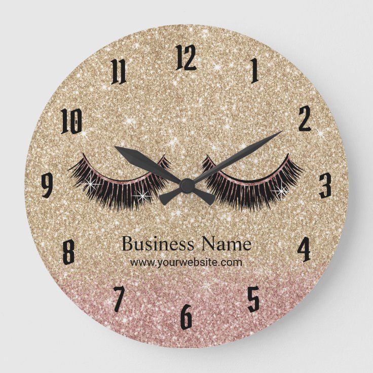 Gold Glitter Lashes Makeup Artist Beauty Salon Large Clock | Zazzle