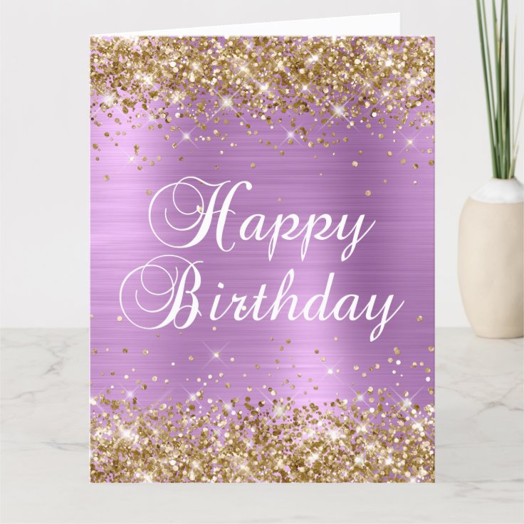 Gold Glitter Lavender Foil Big Happy Birthday Card | Zazzle