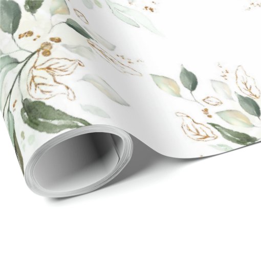Gold Glitter Leaves Greenery Elegant Dreamy Wrapping Paper | Zazzle