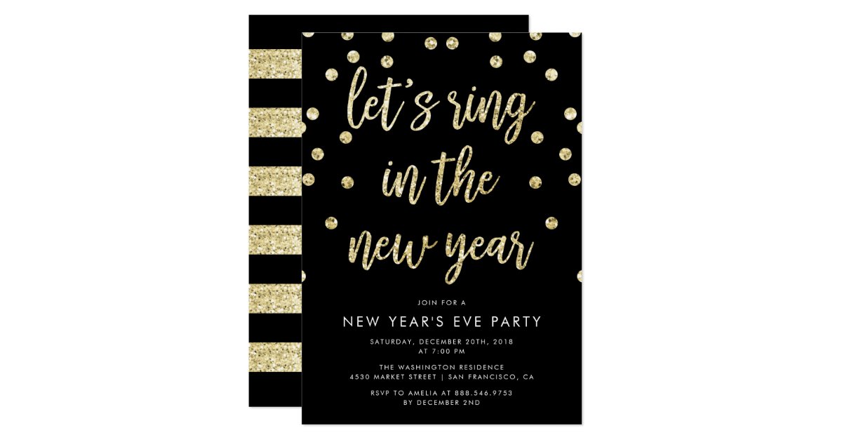 Gold Glitter Let's Ring In The New Year Invitation | Zazzle.com