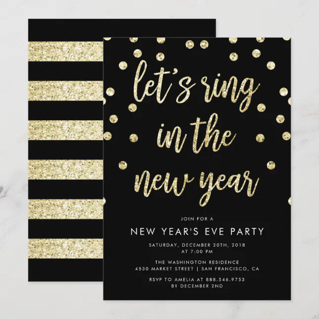 Gold Glitter Let's Ring In The New Year Invitation | Zazzle