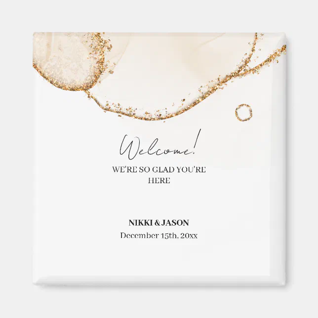 Gold Glitter Line Modern Minimal Wedding Welcome Magnet | Zazzle