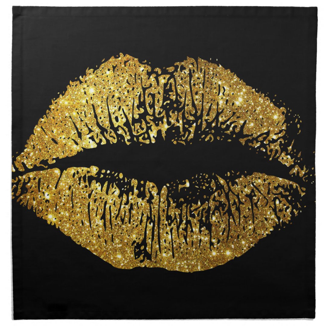 Gold Glitter Lips Cloth Napkin | Zazzle