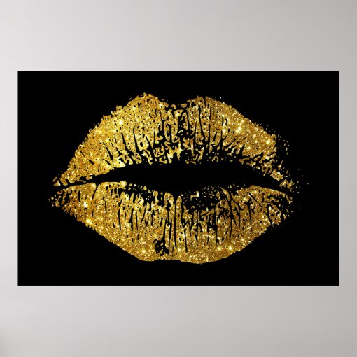Gold Glitter Lips Poster | Zazzle