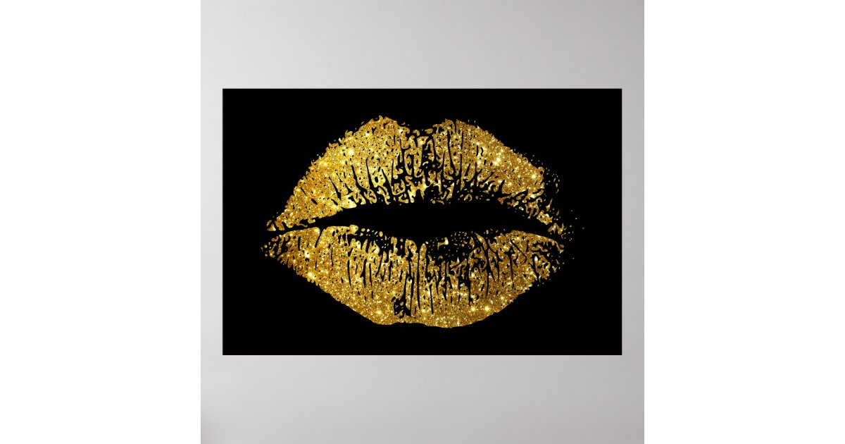 Gold Glitter Lips Poster | Zazzle