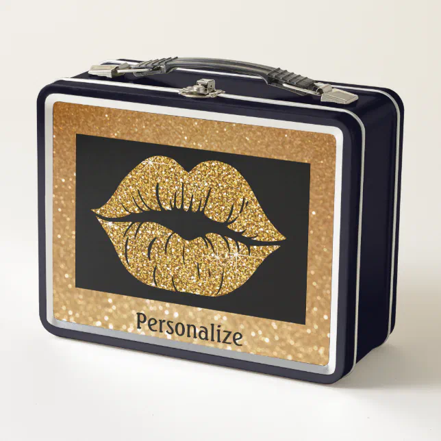 Gold Glitter Lips Sparkle Trendy Personalize Metal Lunch Box | Zazzle