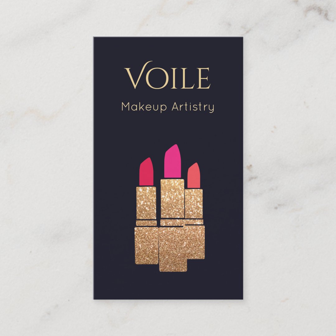 Gold Glitter Lipstick Makeup Artist Beauty Salon Business Card | Zazzle