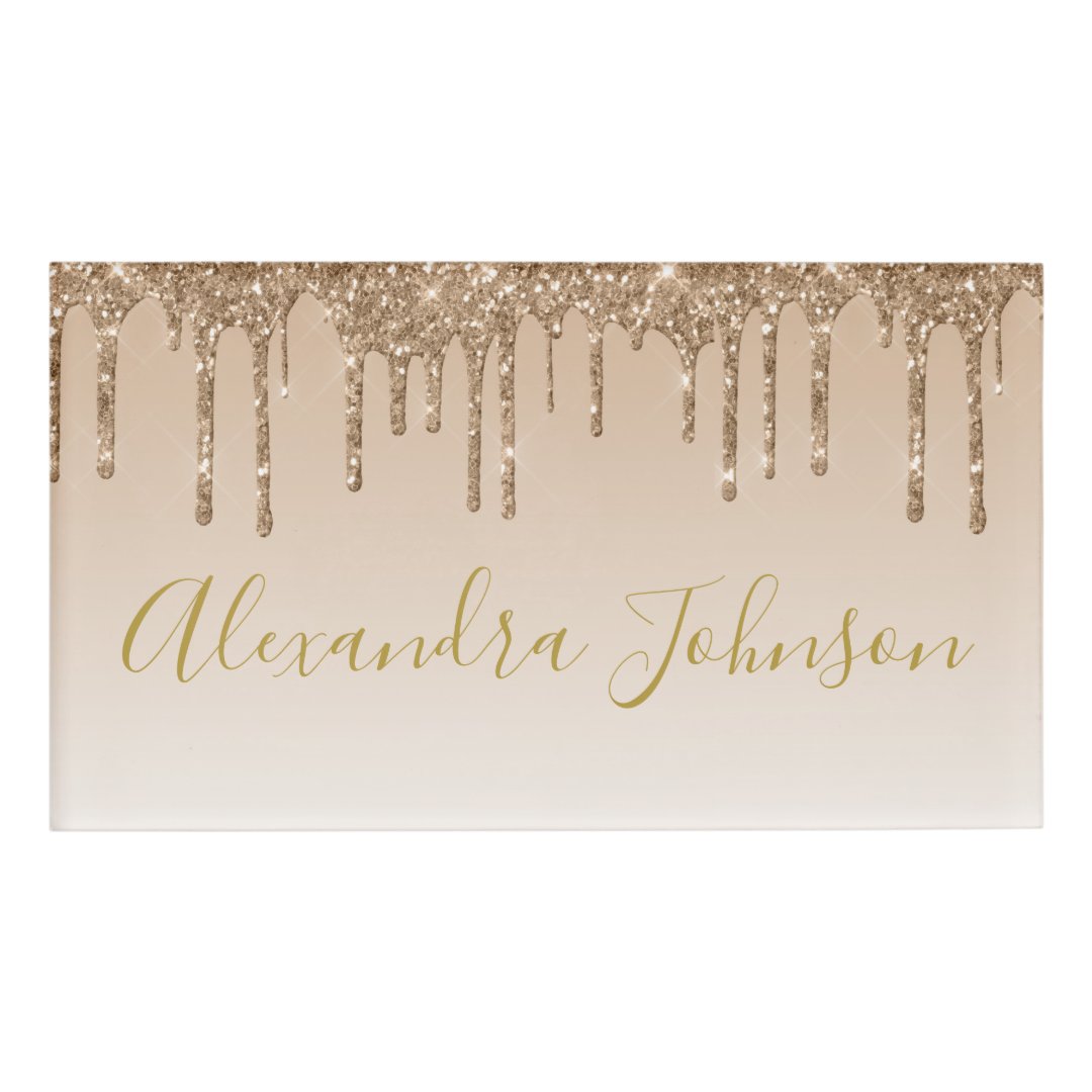 Gold Glitter | Luxury Bling Sparkle Modern Name Tag | Zazzle