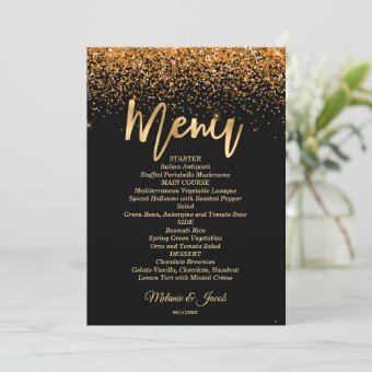 Gold Glitter Luxury Flat Menu Card | Zazzle