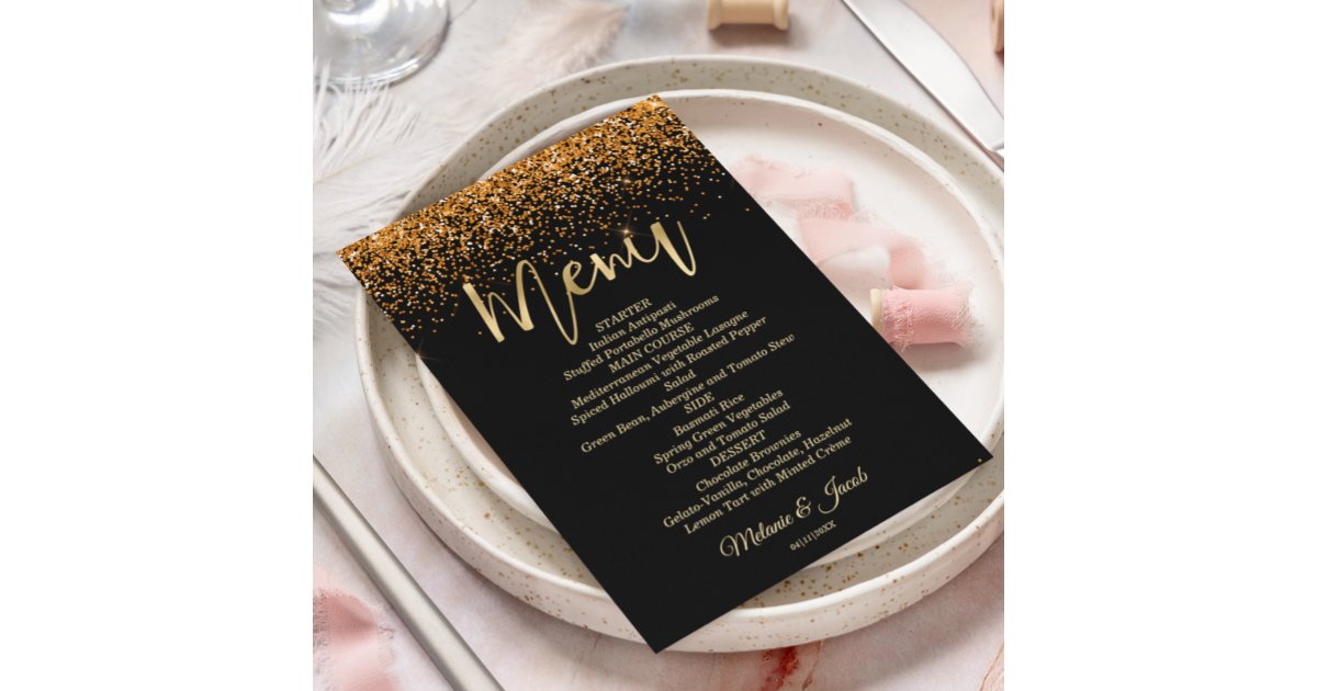 Gold Glitter Luxury Flat Menu Card | Zazzle