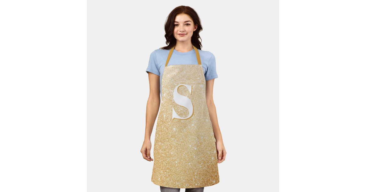 Gold Glitter Luxury Personalized Monogram Apron | Zazzle