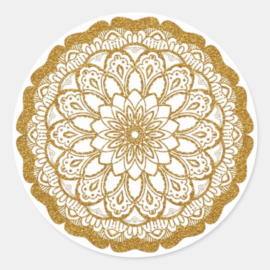 Gold Glitter Mandala Classic Round Sticker | Zazzle.com