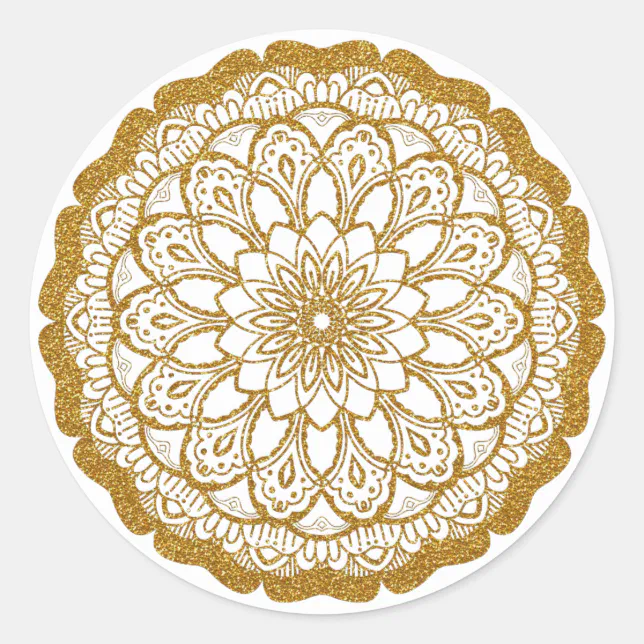 Gold Glitter Mandala Classic Round Sticker | Zazzle
