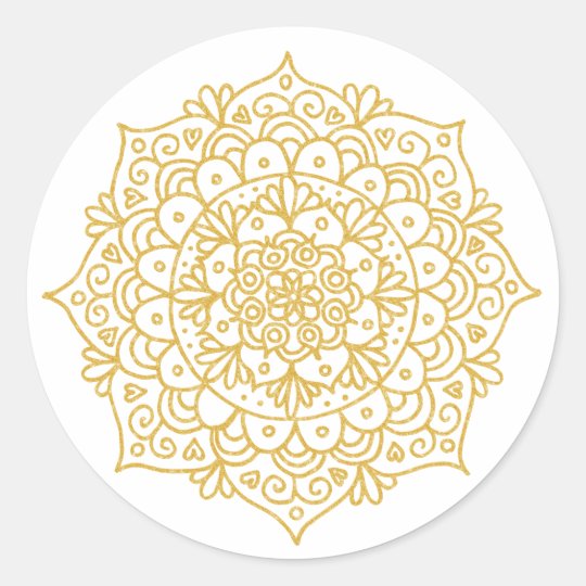 Gold Glitter Mandala Flower Classic Round Sticker | Zazzle.com