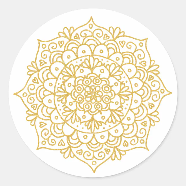 Gold Glitter Mandala Flower Classic Round Sticker | Zazzle