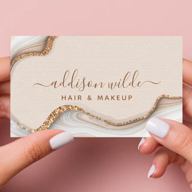Gold Glitter Marble Agate Modern Chic QR Code Business Card | Zazzle