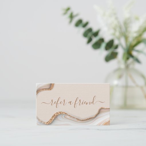 Gold Glitter Marble Agate Modern Refer A Friend Business Card | Zazzle