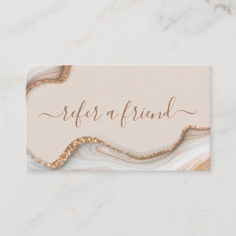 Gold Glitter Marble Agate Modern Refer A Friend Business Card | Zazzle