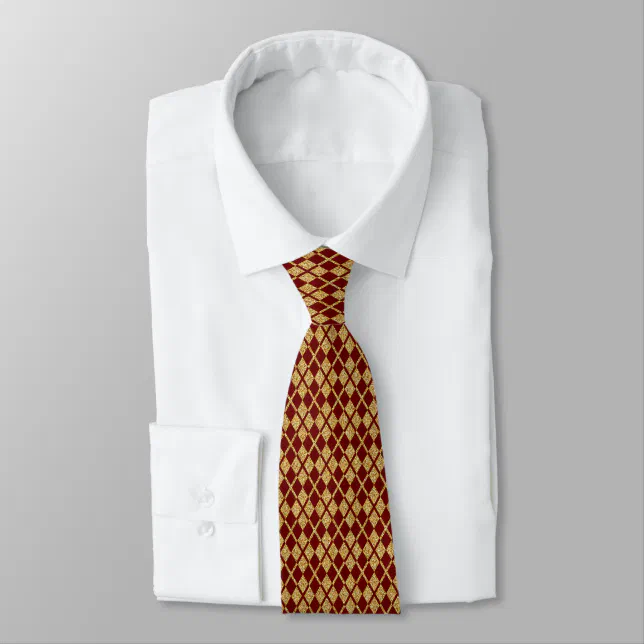 Gold Glitter Maroon Elegant Diamond Pattern Neck Tie | Zazzle