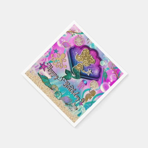 Gold glitter Mermaid & Shells Under the Sea Party Napkins | Zazzle