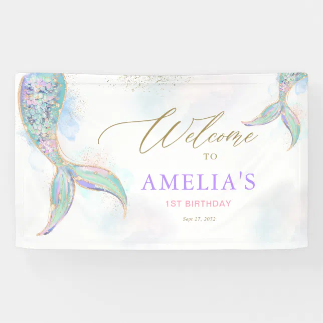 Gold Glitter Mermaid Tail Under the Sea Welcome Banner | Zazzle