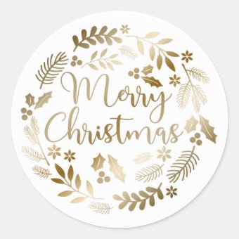Gold Glitter Merry Christmas Classic Round Sticker | Zazzle