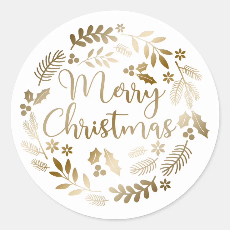 Gold Glitter Merry Christmas Classic Round Sticker | Zazzle