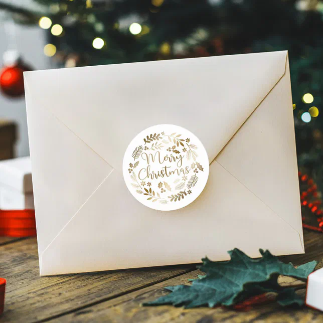 Gold Glitter Merry Christmas Classic Round Sticker | Zazzle