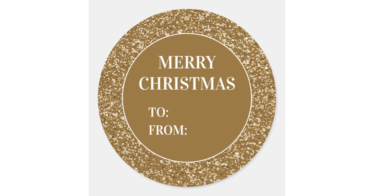 Gold Glitter Merry Christmas Holiday To From Classic Round Sticker | Zazzle