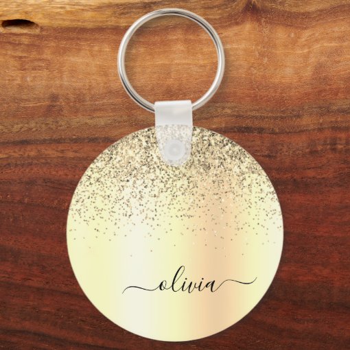 Gold Glitter Metal Monogram Glam Name Keychain | Zazzle