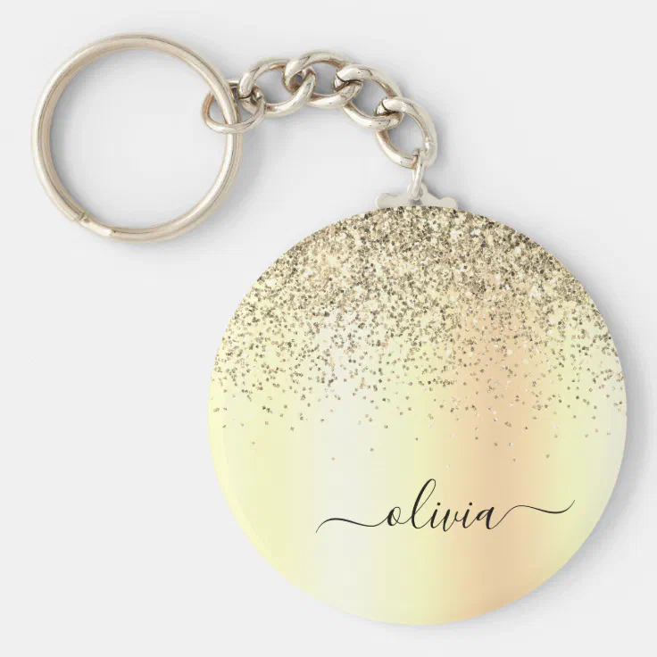 Gold Glitter Metal Monogram Glam Name Keychain | Zazzle