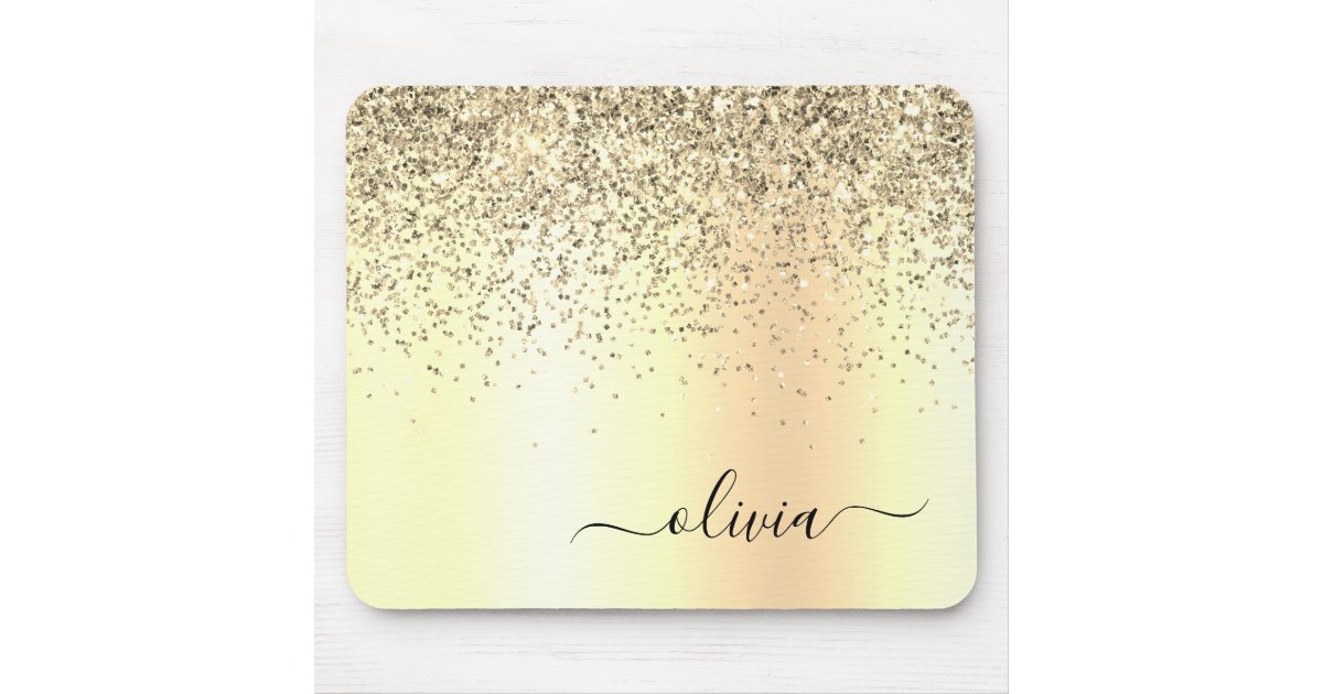 Gold Glitter Metal Monogram Glam Name Mouse Pad | Zazzle