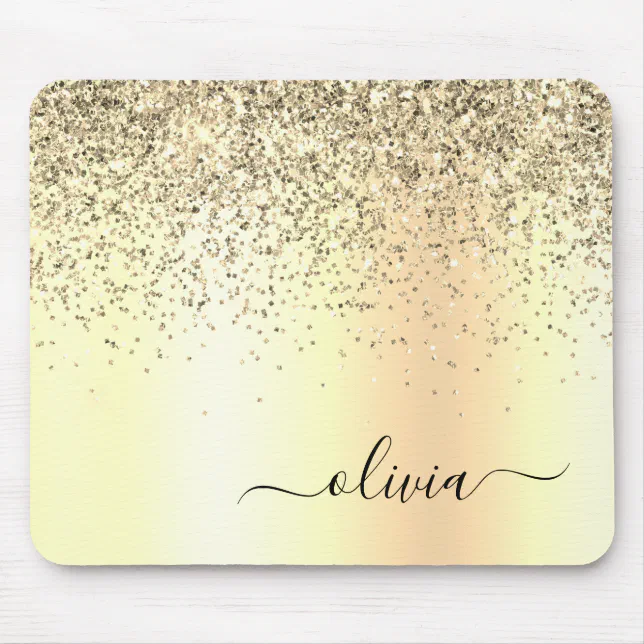 Gold Glitter Metal Monogram Glam Name Mouse Pad | Zazzle