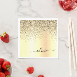 Gold Glitter Metal Monogram Glam Name Napkins | Zazzle