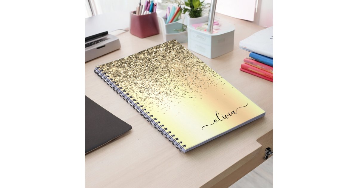 Gold Glitter Metal Monogram Glam Name Notebook | Zazzle