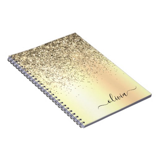 Gold Glitter Metal Monogram Glam Name Notebook | Zazzle