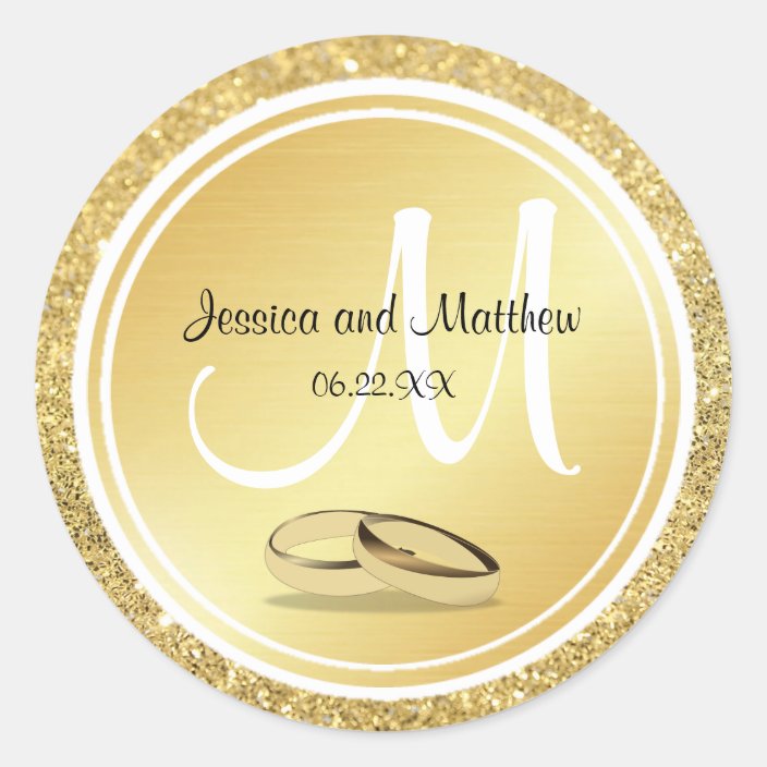 Gold Glitter & Metallic Wedding Monogram Stickers | Zazzle