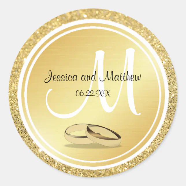 Gold Glitter & Metallic Wedding Monogram Stickers | Zazzle