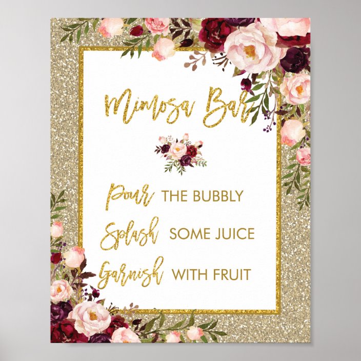 Gold Glitter Mimosa Bar Sign Floral Wedding Decor | Zazzle.com