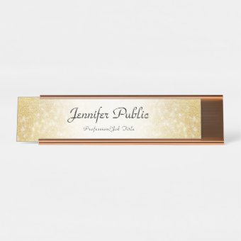 Gold Glitter Modern Elegant Trendy Template Desk Name Plate | Zazzle
