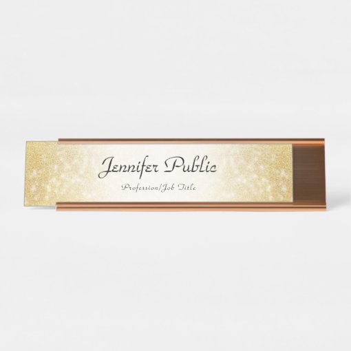 Gold Glitter Modern Elegant Trendy Template Desk Name Plate | Zazzle