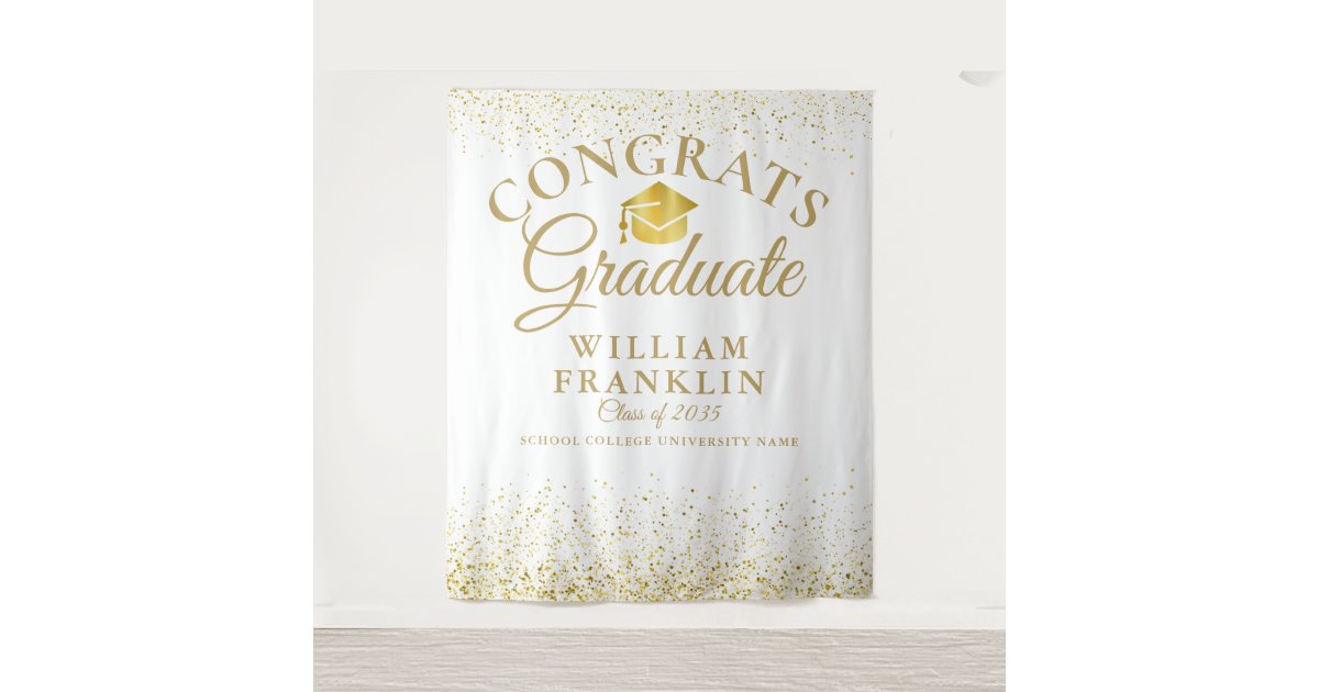 Gold Glitter Modern Graduation Photo Backdrop | Zazzle