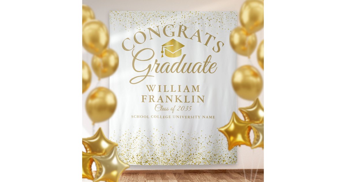 Gold Glitter Modern Graduation Photo Backdrop | Zazzle