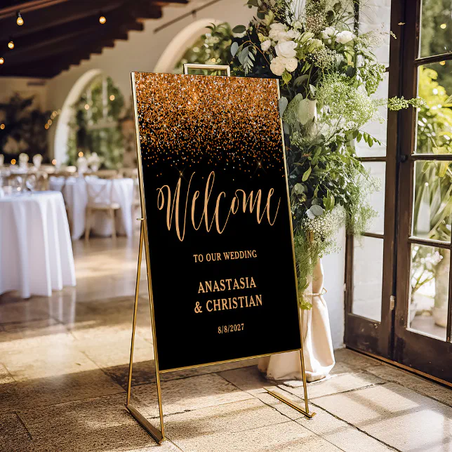 Gold Glitter Modern Wedding Welcome Foam Board | Zazzle