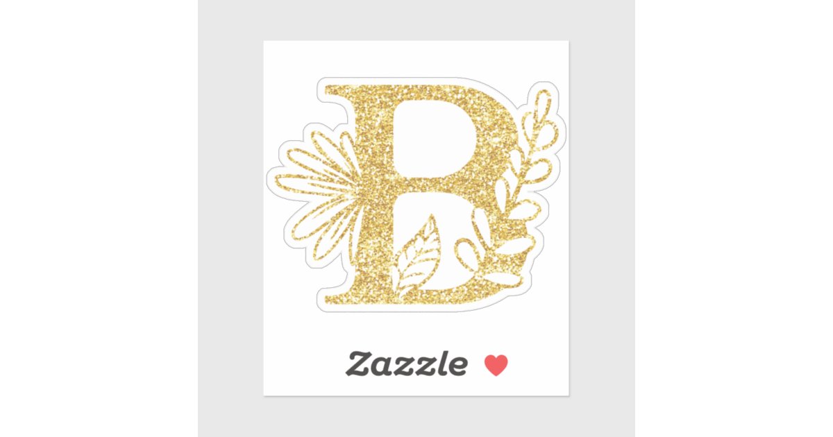 Gold Glitter Monogram Initial B Floral Sticker | Zazzle