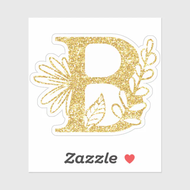 Gold Glitter Monogram Initial B Floral Sticker | Zazzle
