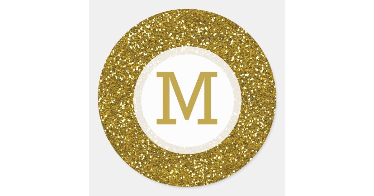 Gold Glitter Monogram Initial Classic Round Sticker | Zazzle