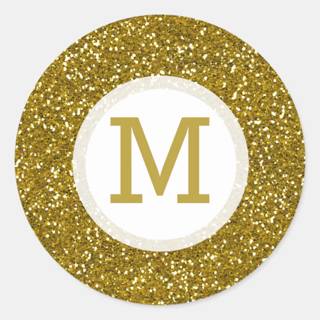 Gold Glitter Monogram Initial Classic Round Sticker | Zazzle