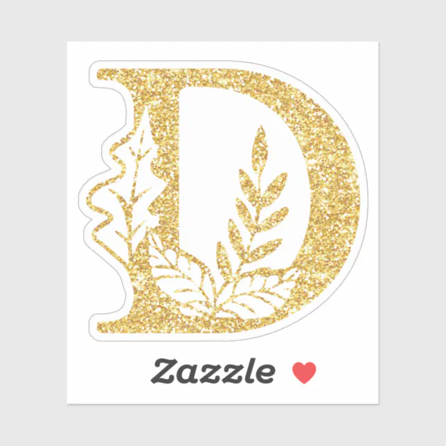 Gold Glitter Monogram Initial D Floral Vinyl Sticker | Zazzle